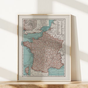 FRANCE MAP PRINT, Vintage Map of France, Old Map Print, Vintage Wall ...