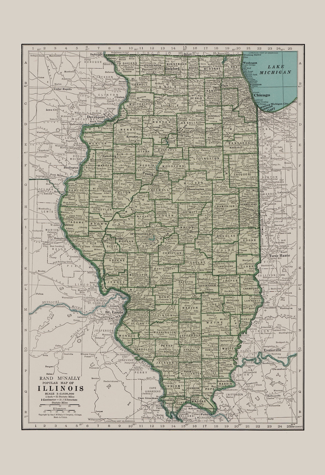 ILLINOIS MAP PRINT Vintage Map of Illinois Old Map Print - Etsy