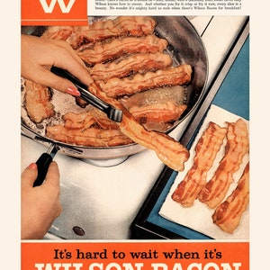 VINTAGE BACON AD, Retro Mid-century Ad, Bacon Retro Poster, Retro Bacon ...