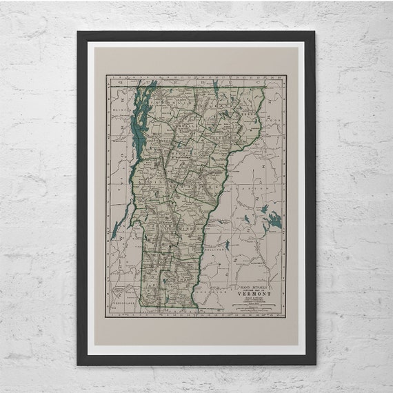 VINTAGE VERMONT MAP Professional Reproduction Vermont Wall | Etsy