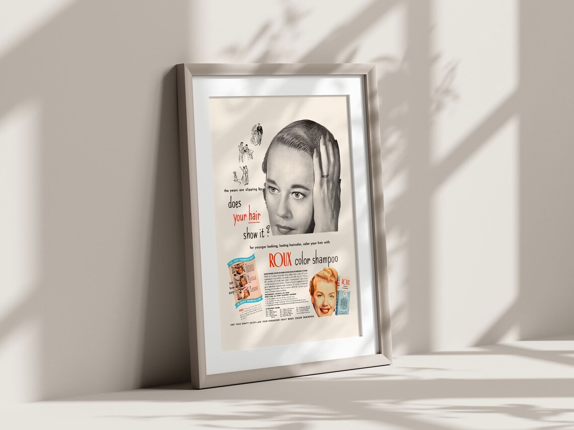 VINTAGE SHAMPOO AD, Kitsch Retro Ad, Mid-century Poster Roux Shampoo Ad ...