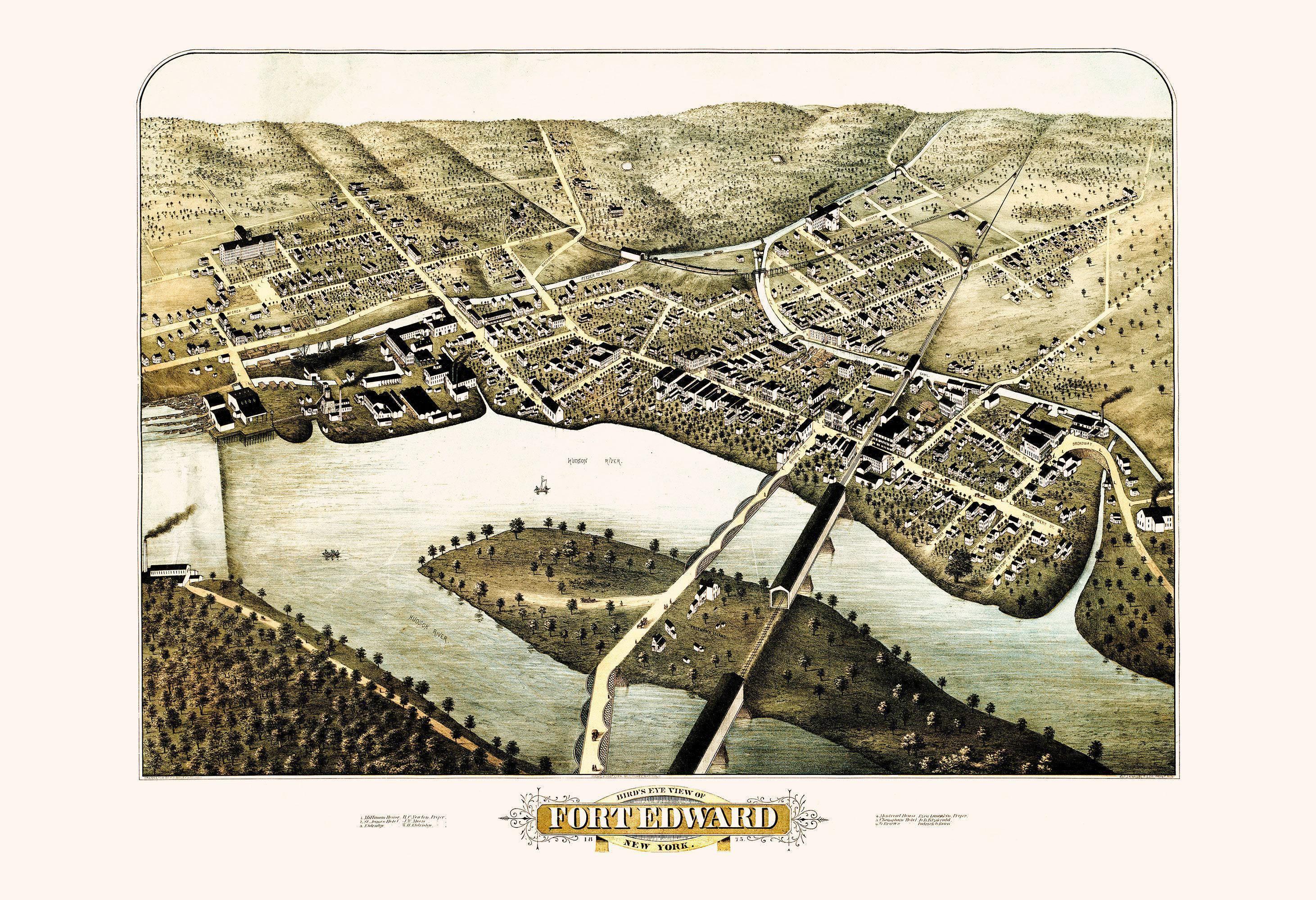 FORT EDWARD MAP, Antique Fort Edward N.Y. Map, Antique Map Print ...