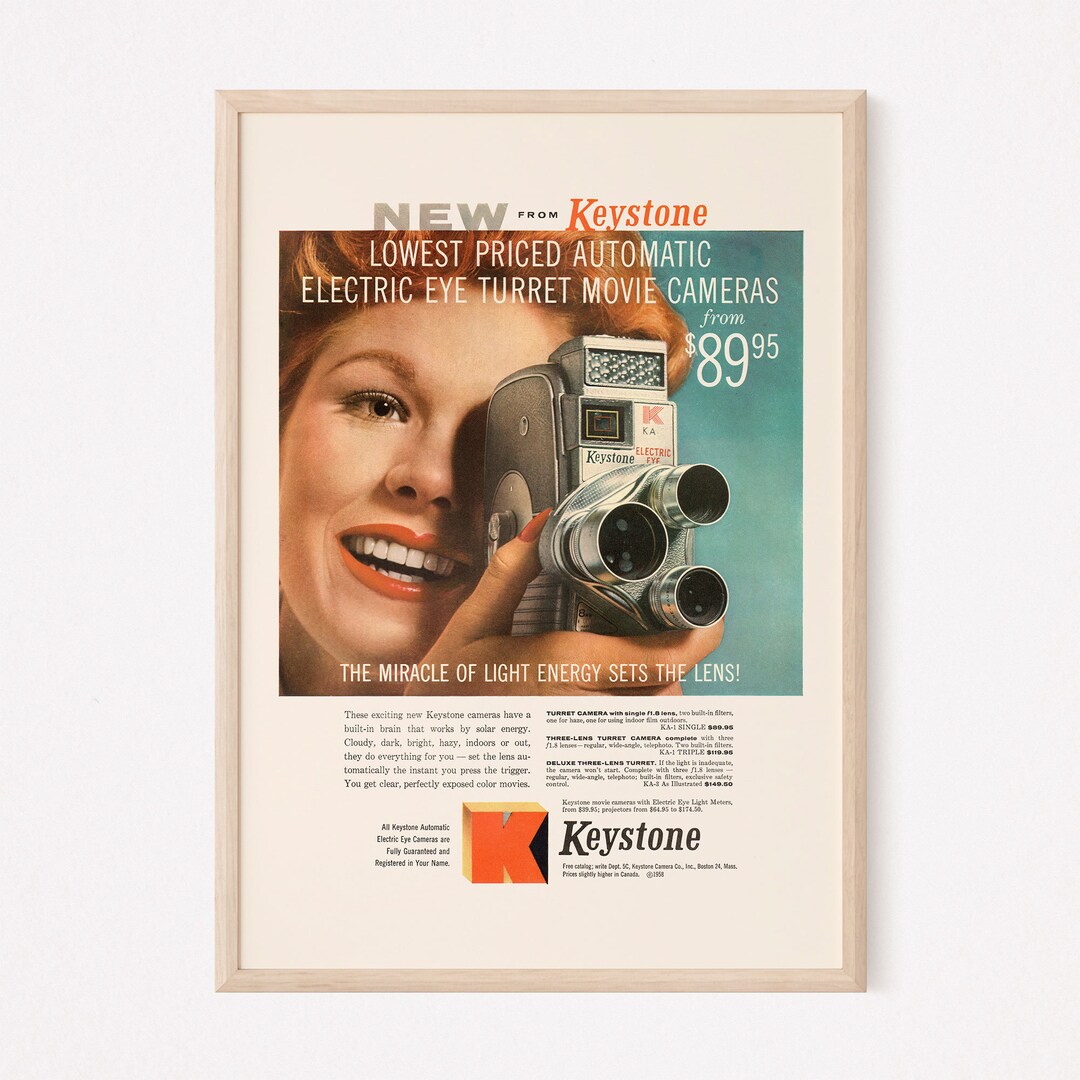 VINTAGE MOVIE CAMERA Ad, Retro Movie Camera Ad, 8mm Camera Poster Mid ...