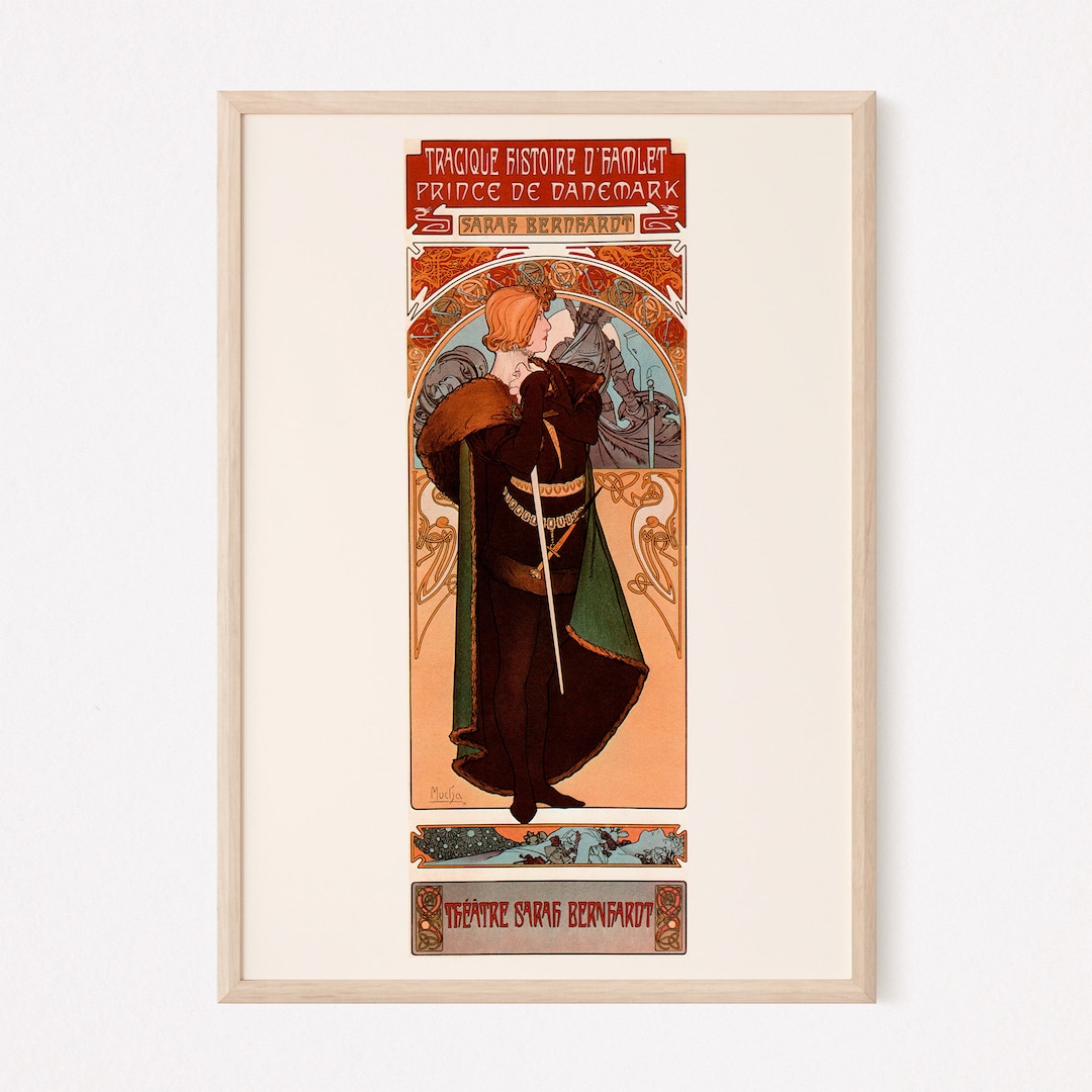 MUCHA PRINT, Hamlet, Sarah Bernhardt, Art Nouveau, Belle Epoque Poster ...