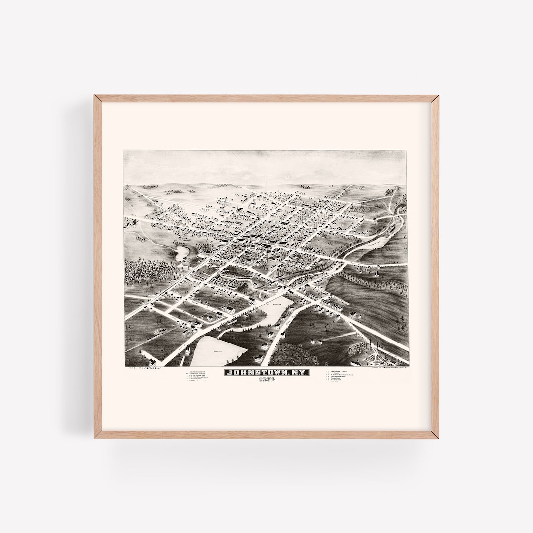 ANTIQUE MAP of JOHNSTOWN, New York, 1874, American Travel Print Map ...