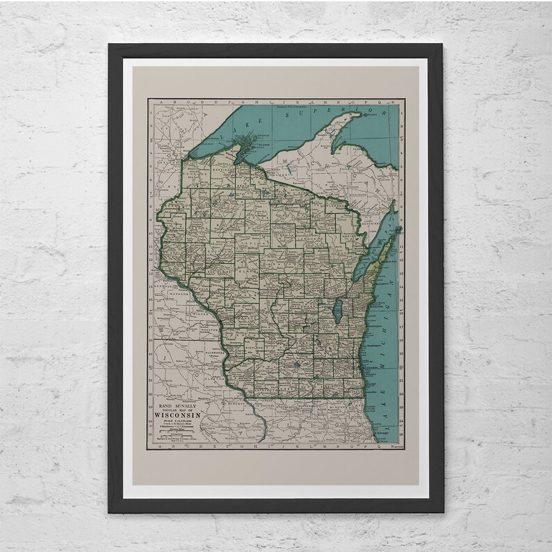 VINTAGE WISCONSIN MAP Vintage Map of Wisconsin Antique Map | Etsy