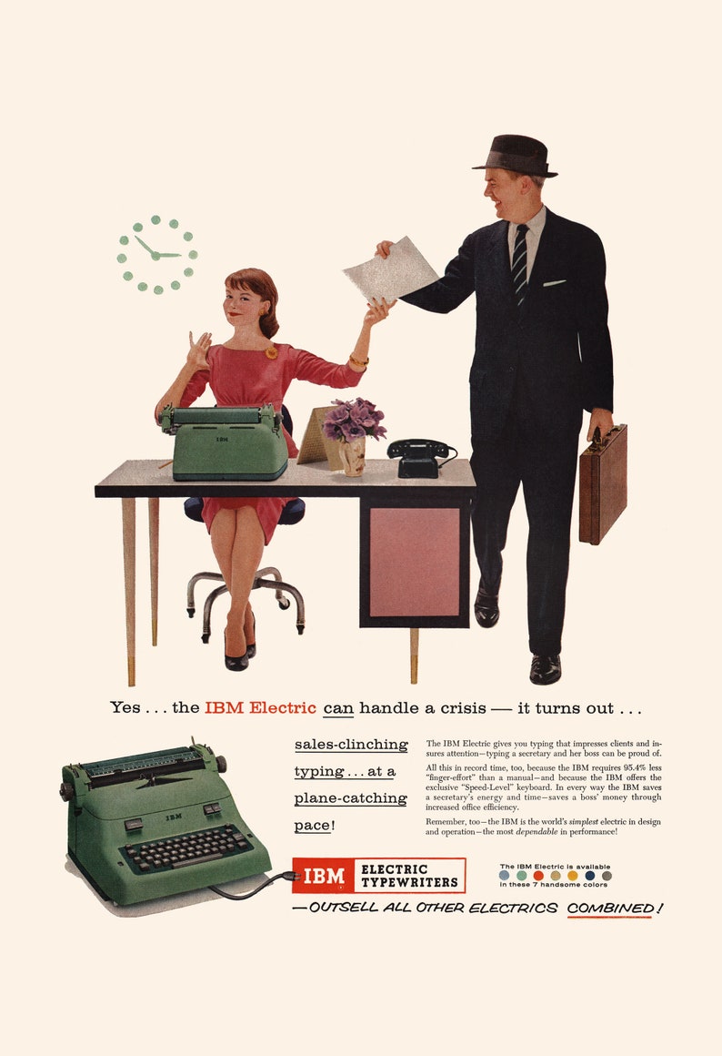 VINTAGE SECRETARY POSTER Retro Office Poster Typewriter - Etsy