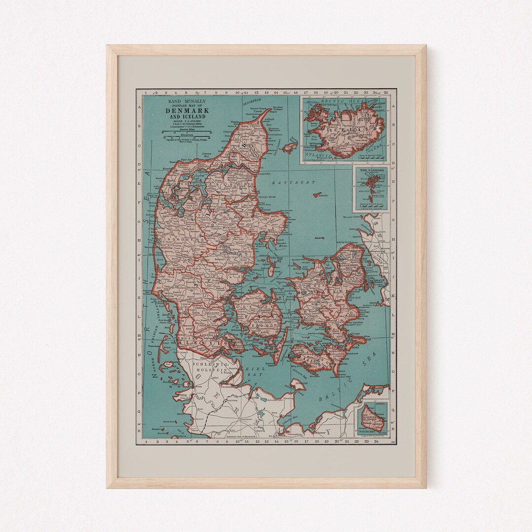 DENMARK MAP PRINT, Vintage Map of Denmark, Old Map Print, Vintage Wall ...