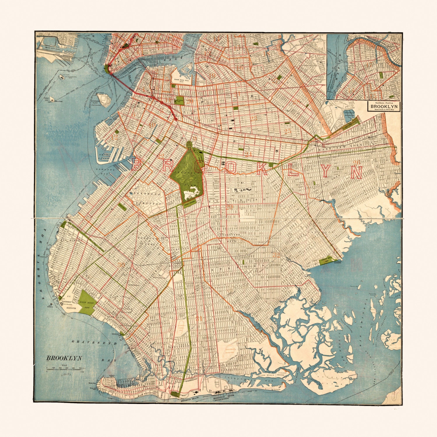 BROOKLYN MAP Retro New York City Map Brooklyn Williamsburg - Etsy