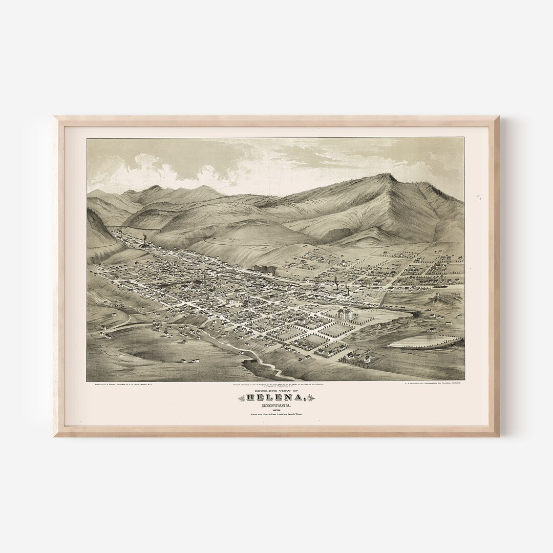 HELENA MONTANA MAP, Vintage Bird's Eye View Map of Helena, Antique Map ...