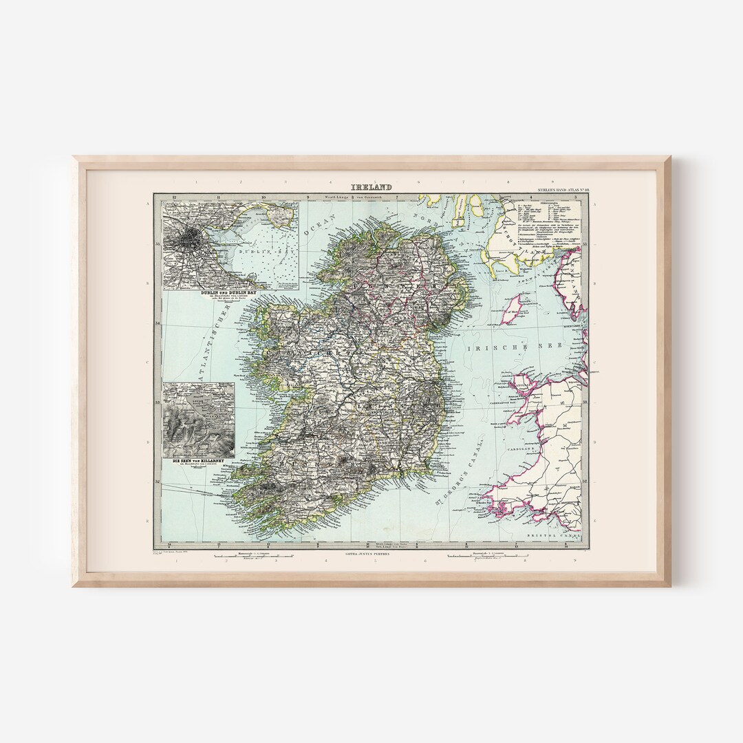IRELAND MAP PRINT Antique Wall Art, Vintage Map of Ireland, Irish Map ...