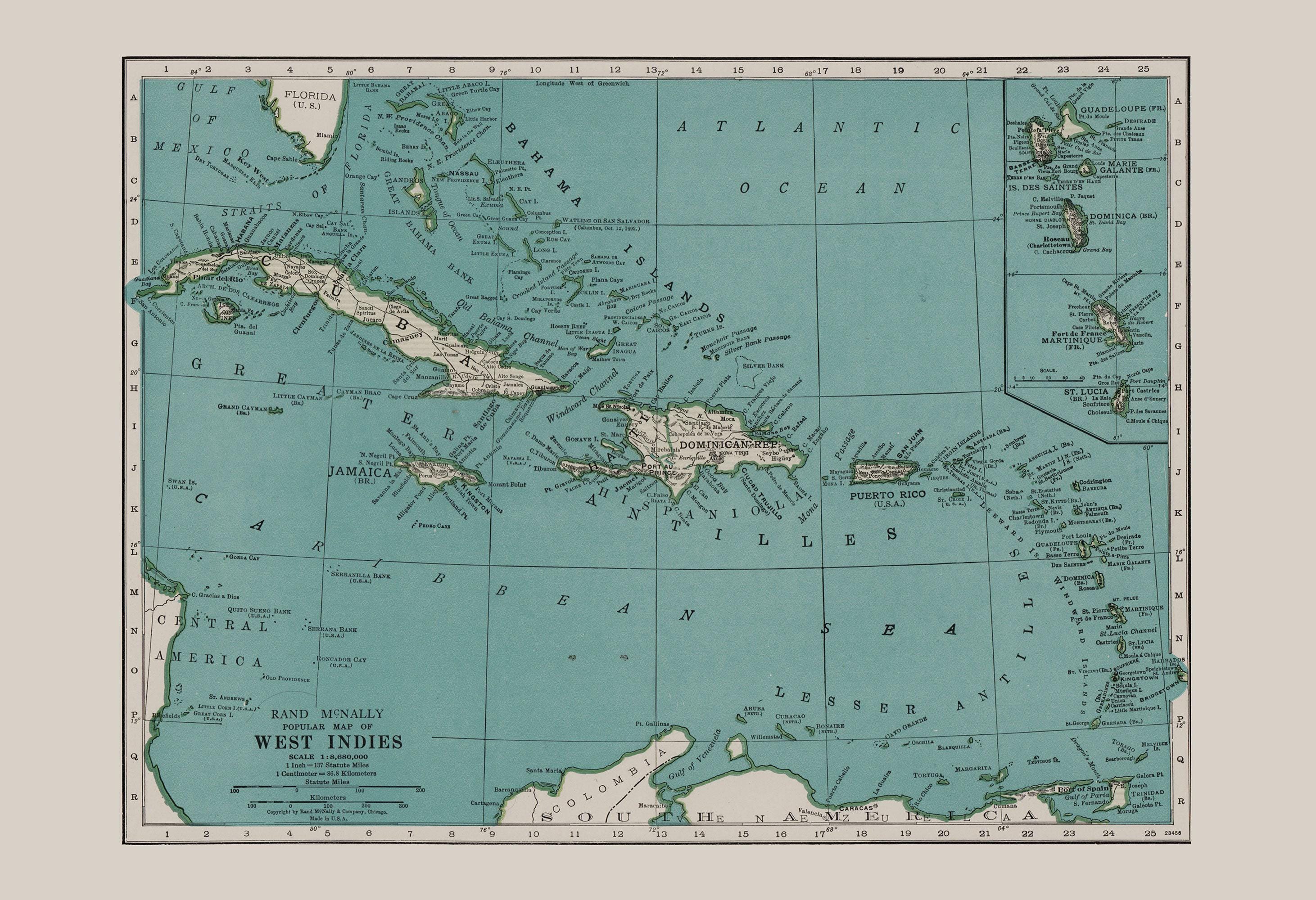 MAPA DEL CARIBE, Mapas antiguos de Cuba, Jamaica, Bahamas, Puerto Rico ...