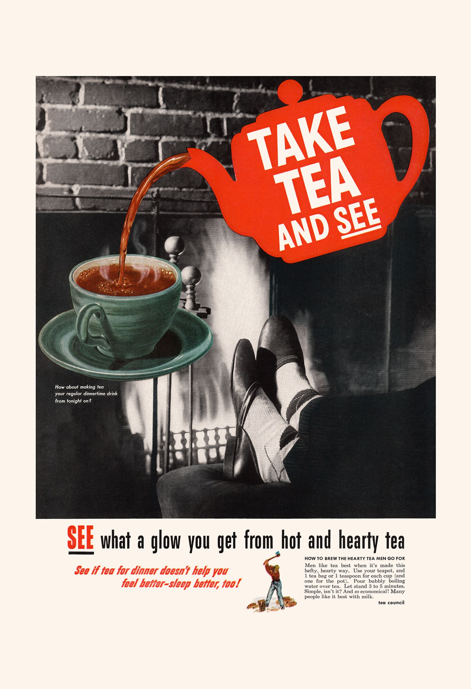 VINTAGE AD PRINT Manly Tea Poster Reproduction 1950s | Etsy