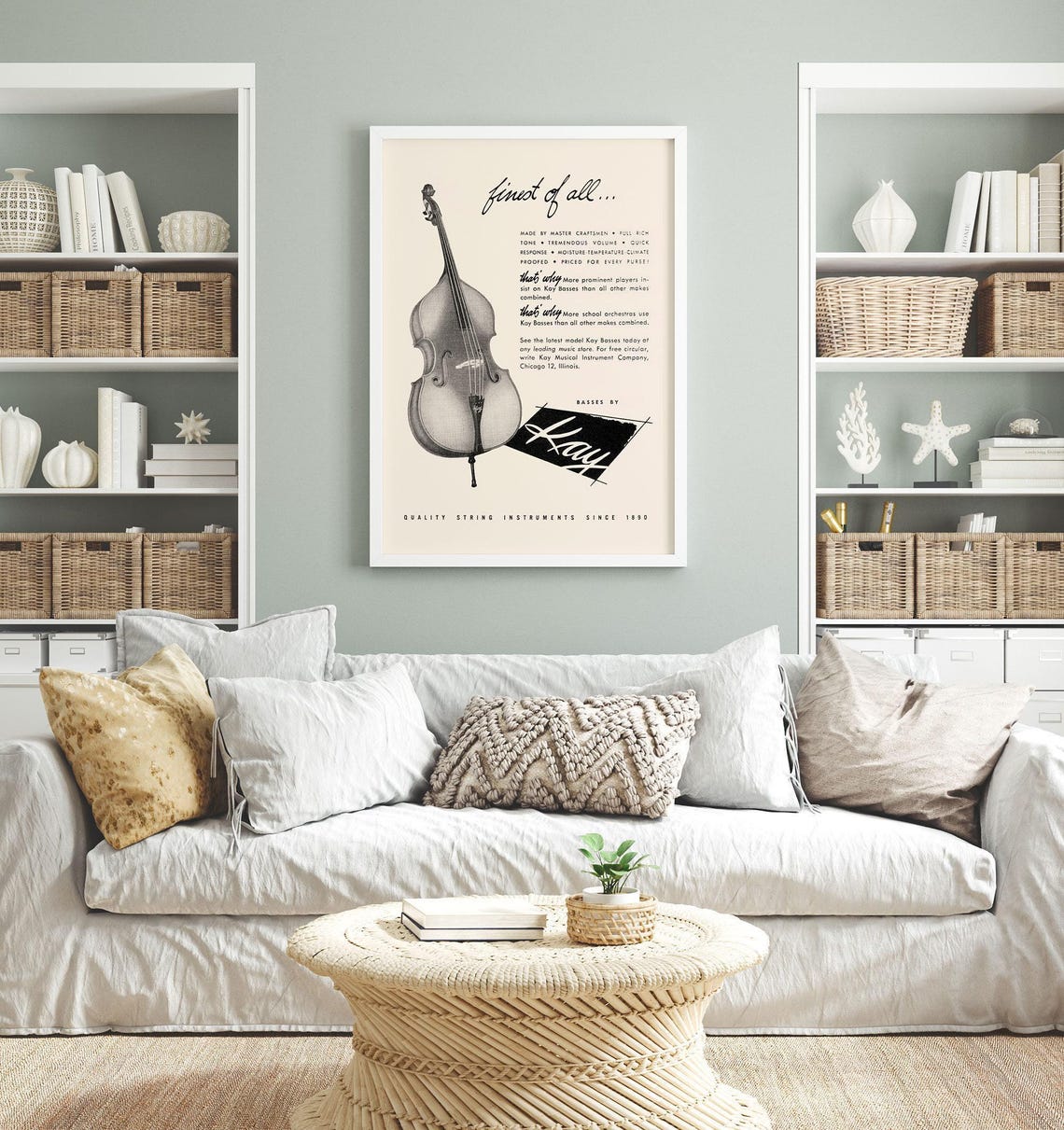 BASS INSTRUMENT POSTER, Classic Rockabilly Upright Bass Poster, Retro ...