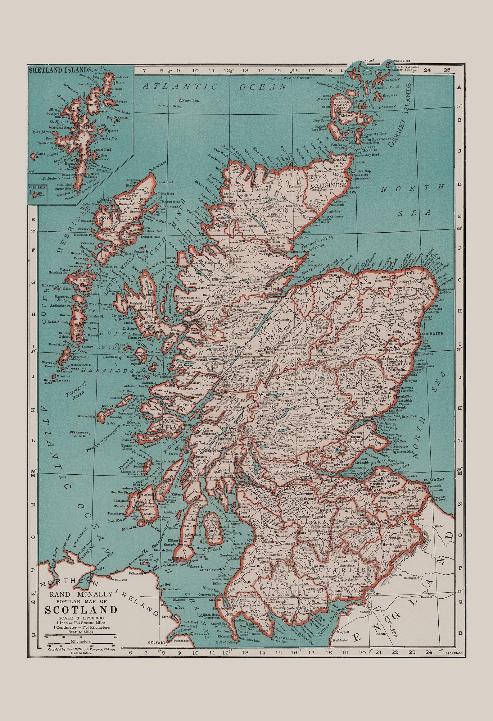 SCOTLAND MAP PRINT, Vintage Map of Scotland, Antique Map Print ...
