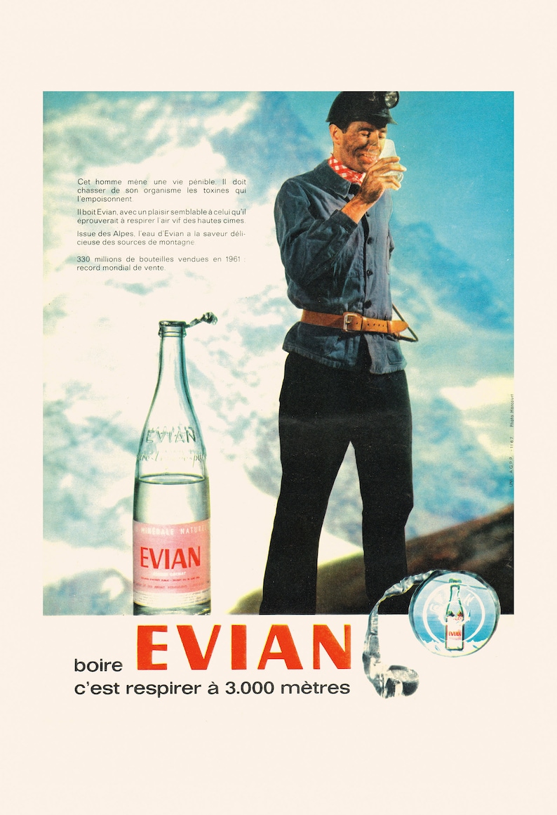 VINTAGE BOTTLED WATER Ad Retro Water Advertisement Fine - Etsy