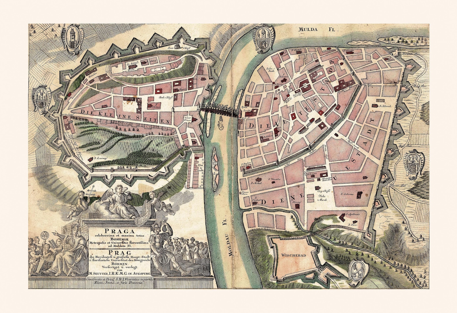 ANTIQUE PRAGUE MAP, Map of Prague, Historical Map, Antique Map ...