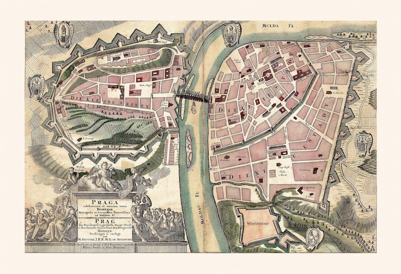 ANTIQUE PRAGUE MAP, Map of Prague, Historical Map, Antique Map ...