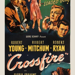 CROSSFIRE MOVIE POSTER, Classic Movie Poster, Robert Mitchum Movie ...