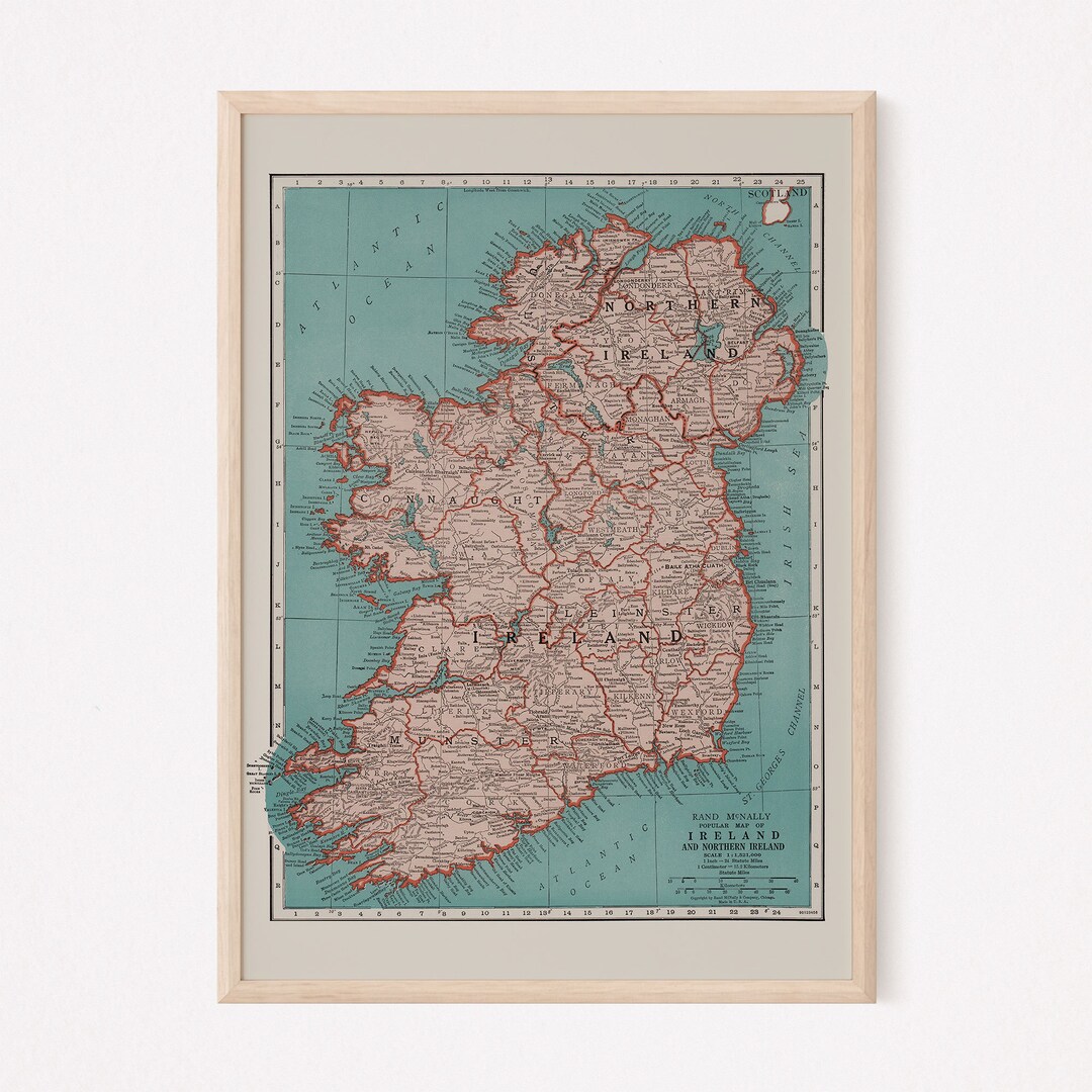 VINTAGE IRELAND MAP, Vintage Map of Ireland, High Quality Reproduction ...