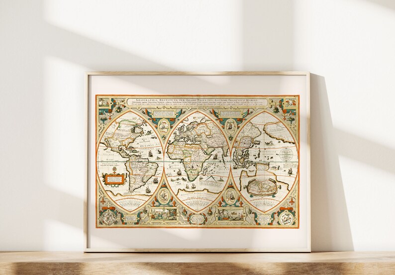 ANTIQUE WORLD MAP 1618 Franciscus Haraeus Map Antique Map - Etsy