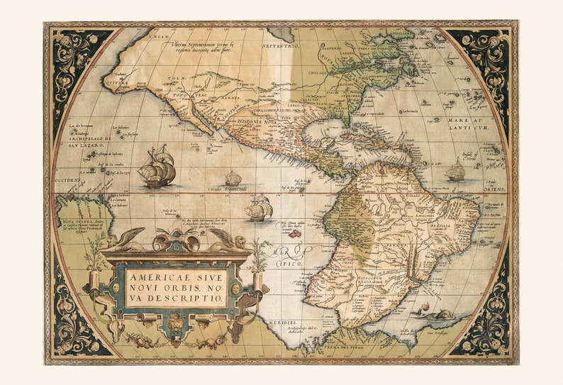 MAP of the NEW WORLD Map of the Americas by Abraham - Etsy
