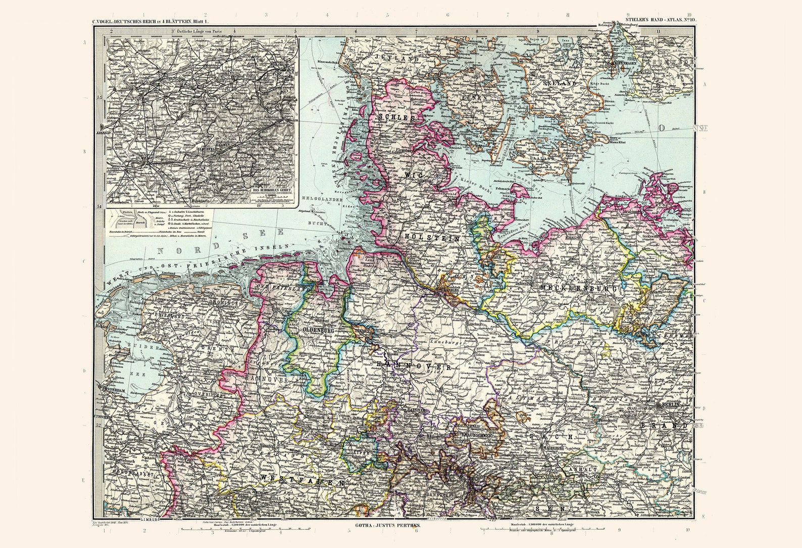 VINTAGE GERMANY MAP Antique Wall Art Vintage Map of Northern - Etsy