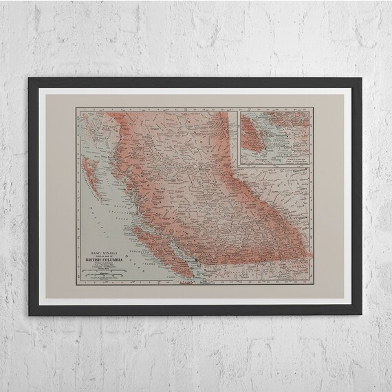 BRITISH COLUMBIA MAP Vintage Map of B.C. Canada Wall Art - Etsy