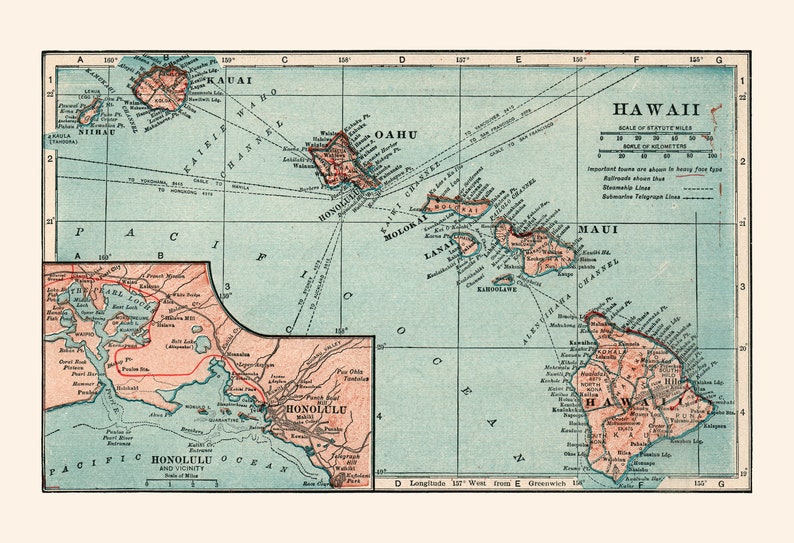 OLD HAWAII MAP Vintage Map of Hawaii Vacation Home Decor - Etsy