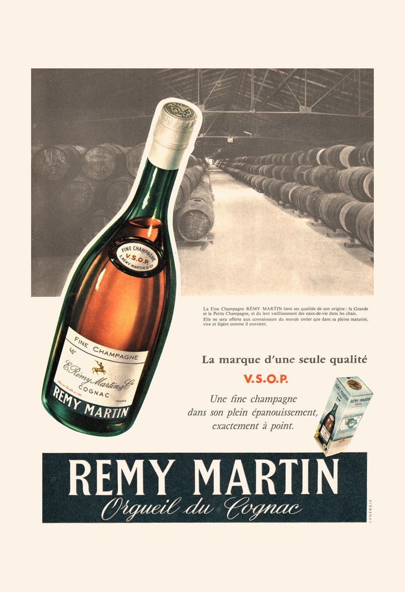 VINTAGE COGNAC PRINT Classic Cognac Ad Mid-century Poster - Etsy