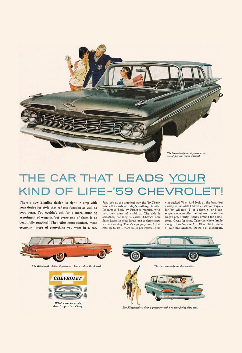 VINTAGE 1959 CAR Ad, Classic Station Wagon Ad, Retro Car Poster ...