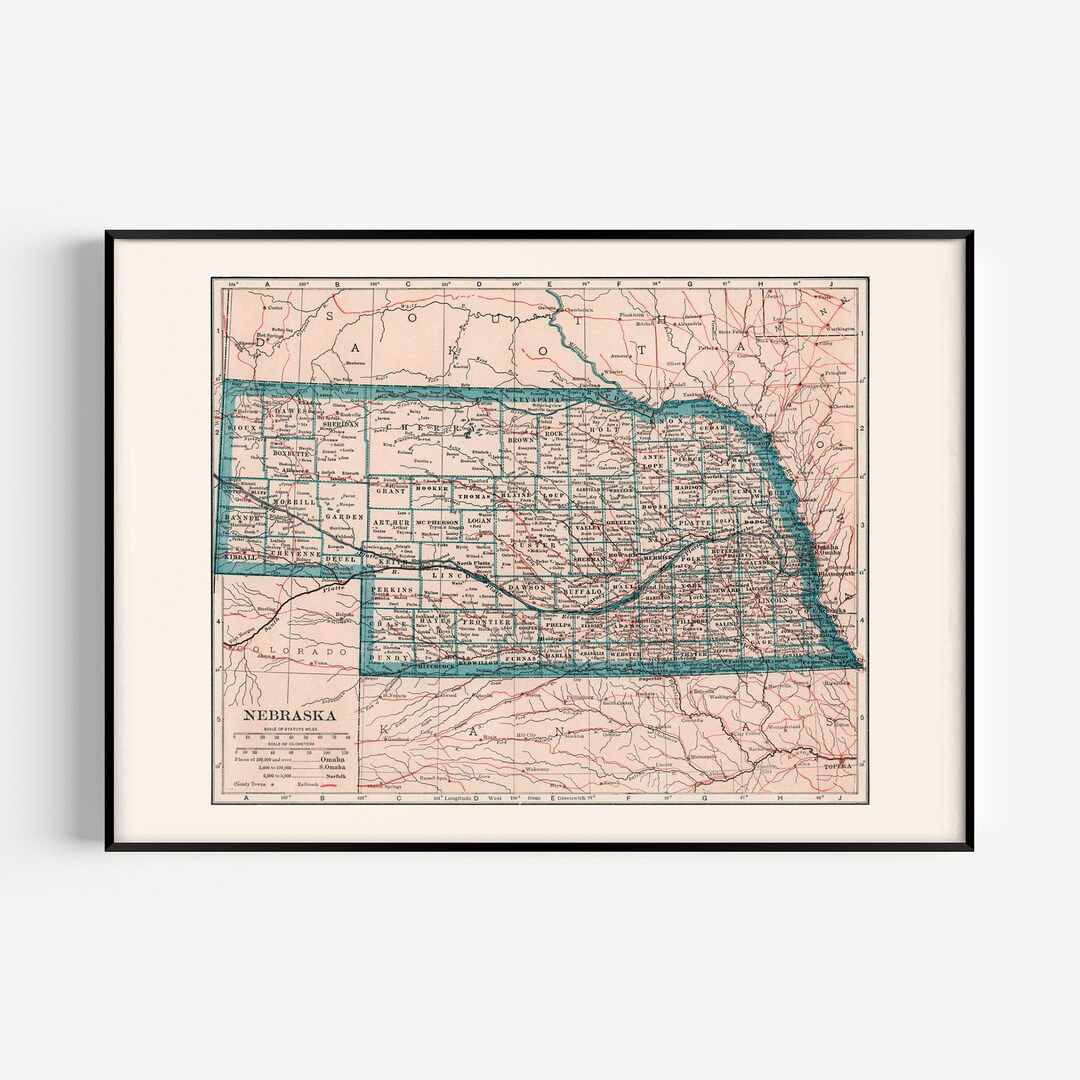 OLD NEBRASKA MAP, Vintage Map of Nebraska, State Map Print, Retro Map ...