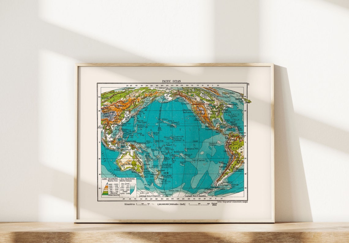 VINTAGE MAP of the Pacific Ocean, Vintage Map Wall Art, Vintage Map ...