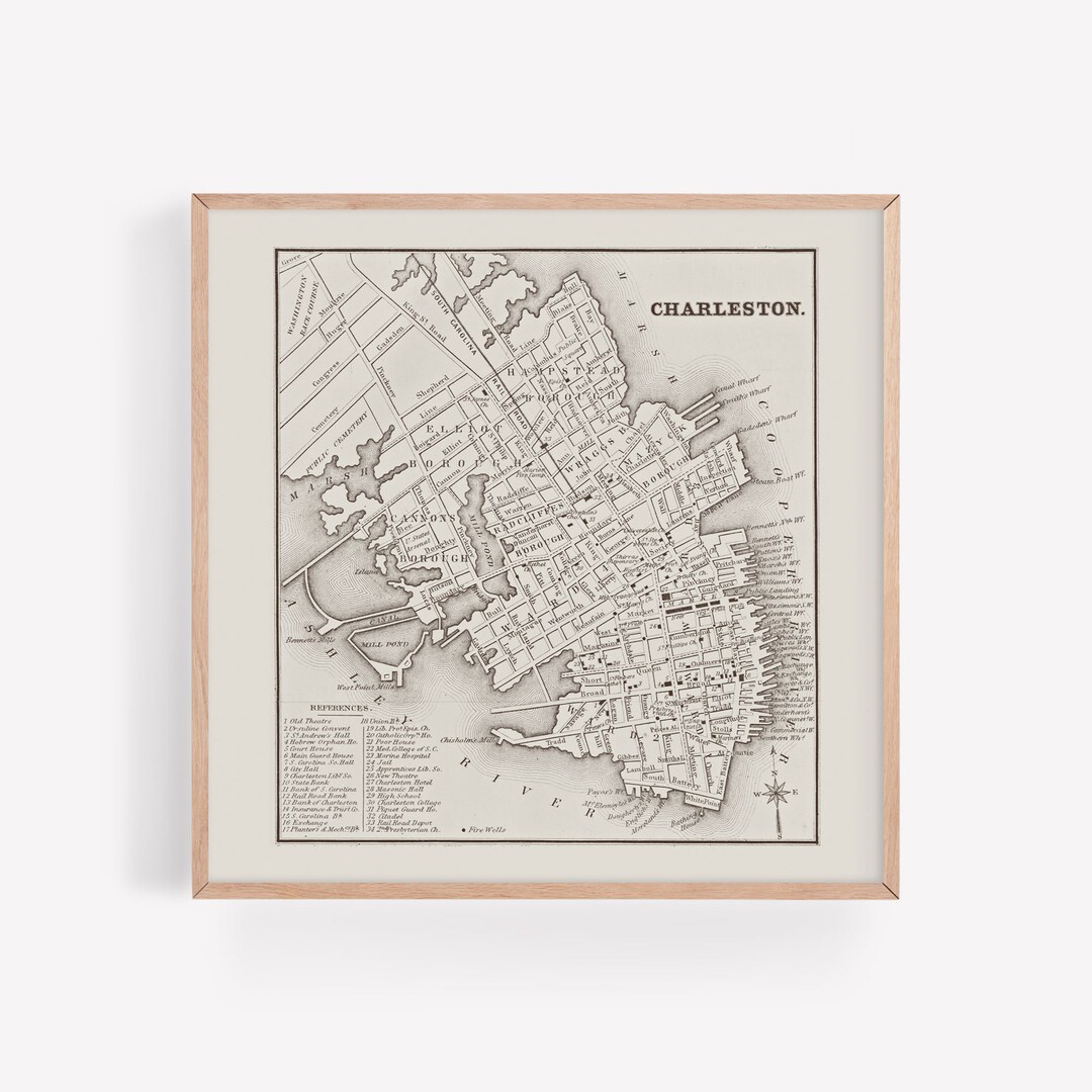 VINTAGE CHARLESTON MAP, Retro Map Print, Minimalist Map Art, Square ...