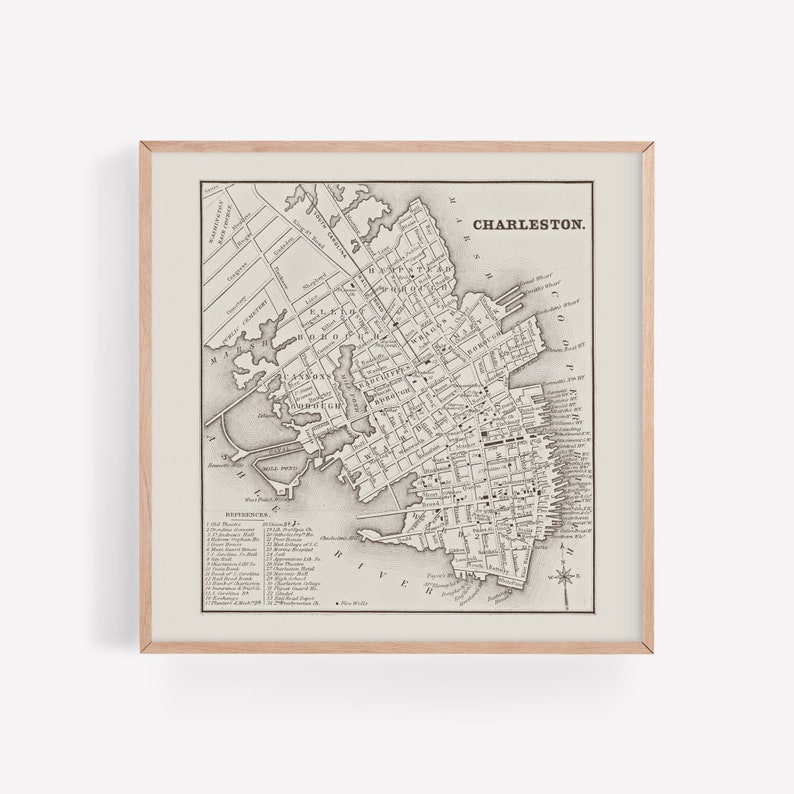VINTAGE CHARLESTON MAP Retro Map Print Minimalist Map Art - Etsy