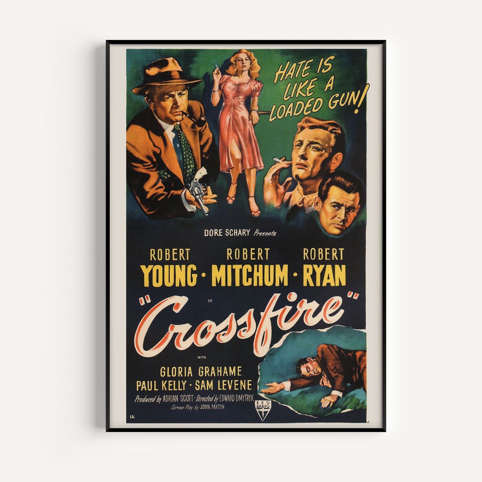 CROSSFIRE MOVIE POSTER, Classic Movie Poster, Robert Mitchum Movie ...