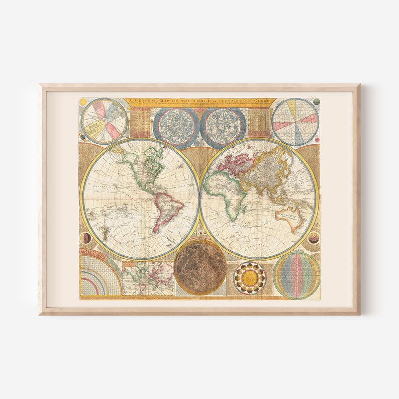 ANTIQUE WORLD MAP Antique Map Print Professional - Etsy