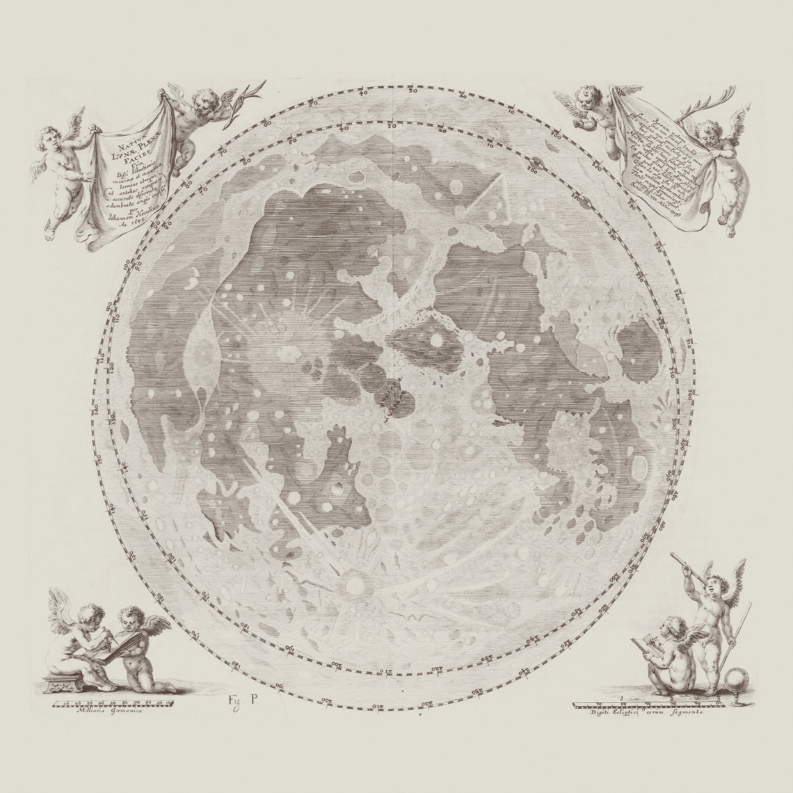 ANTIQUE LUNAR MAP Antique Map of the Moon Professional - Etsy