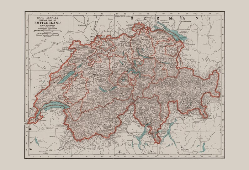 SWITZERLAND MAP PRINT Vintage Map of Switzerland Antique | Etsy