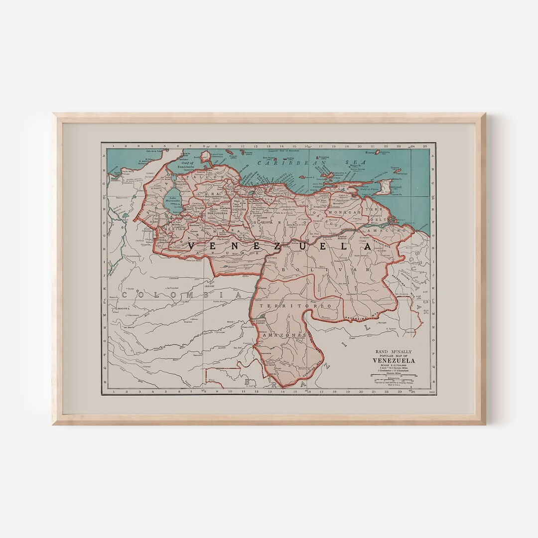VINTAGE VENEZUELA MAP, Vintage Map of Venezuela Wall Art, Vintage Map ...