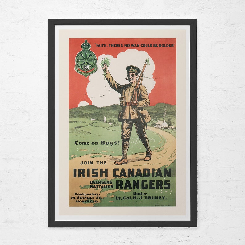 CANADIAN WWI POSTER Irish Canadian Rangers Poster Vintage | Etsy Australia