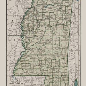 MISSISSIPPI MAP PRINT, Vintage Map of Mississippi, Old Map Print ...