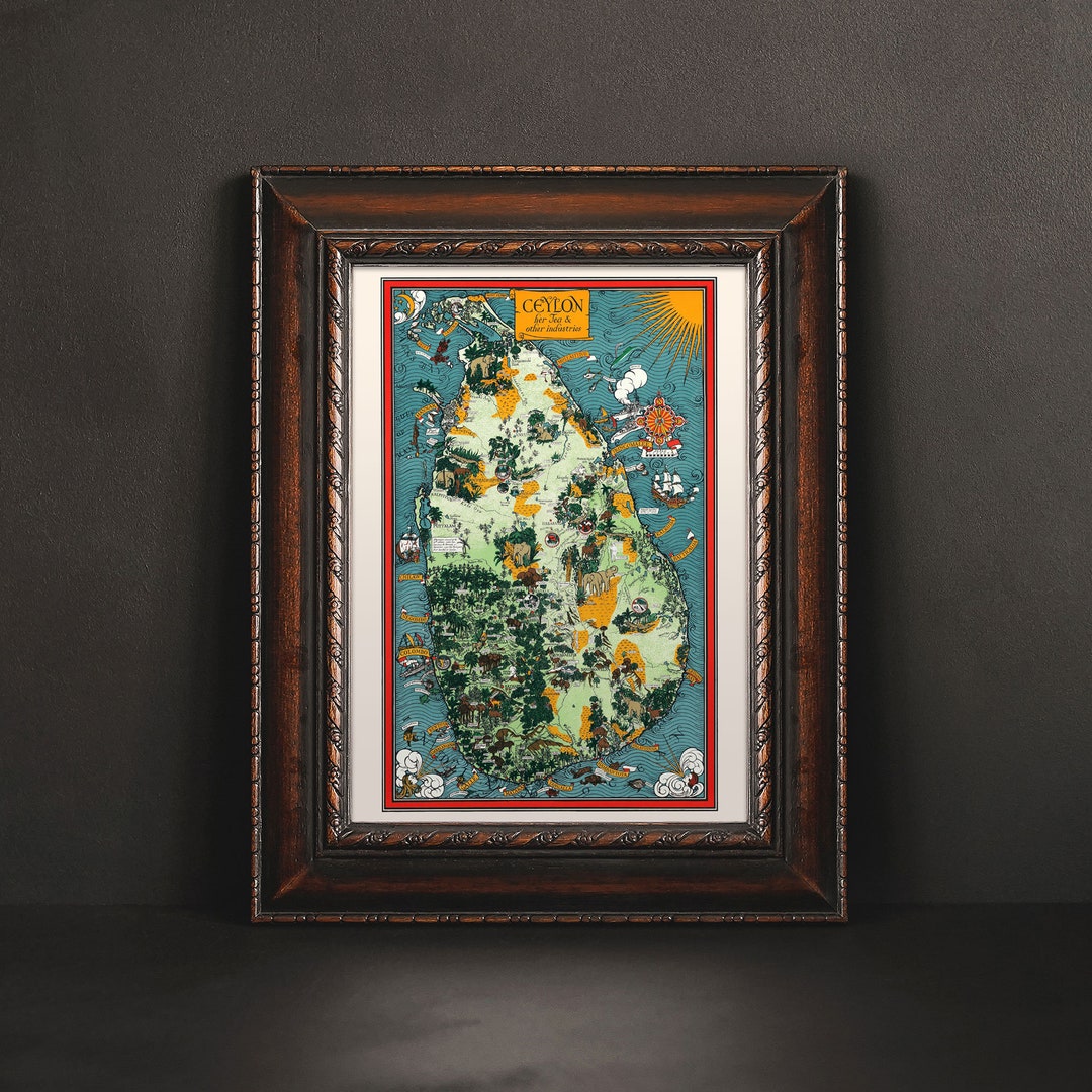 CEYLON MAP ART, Vintage Map of Sri Lanka, Antique Tea Poster, Cozy ...