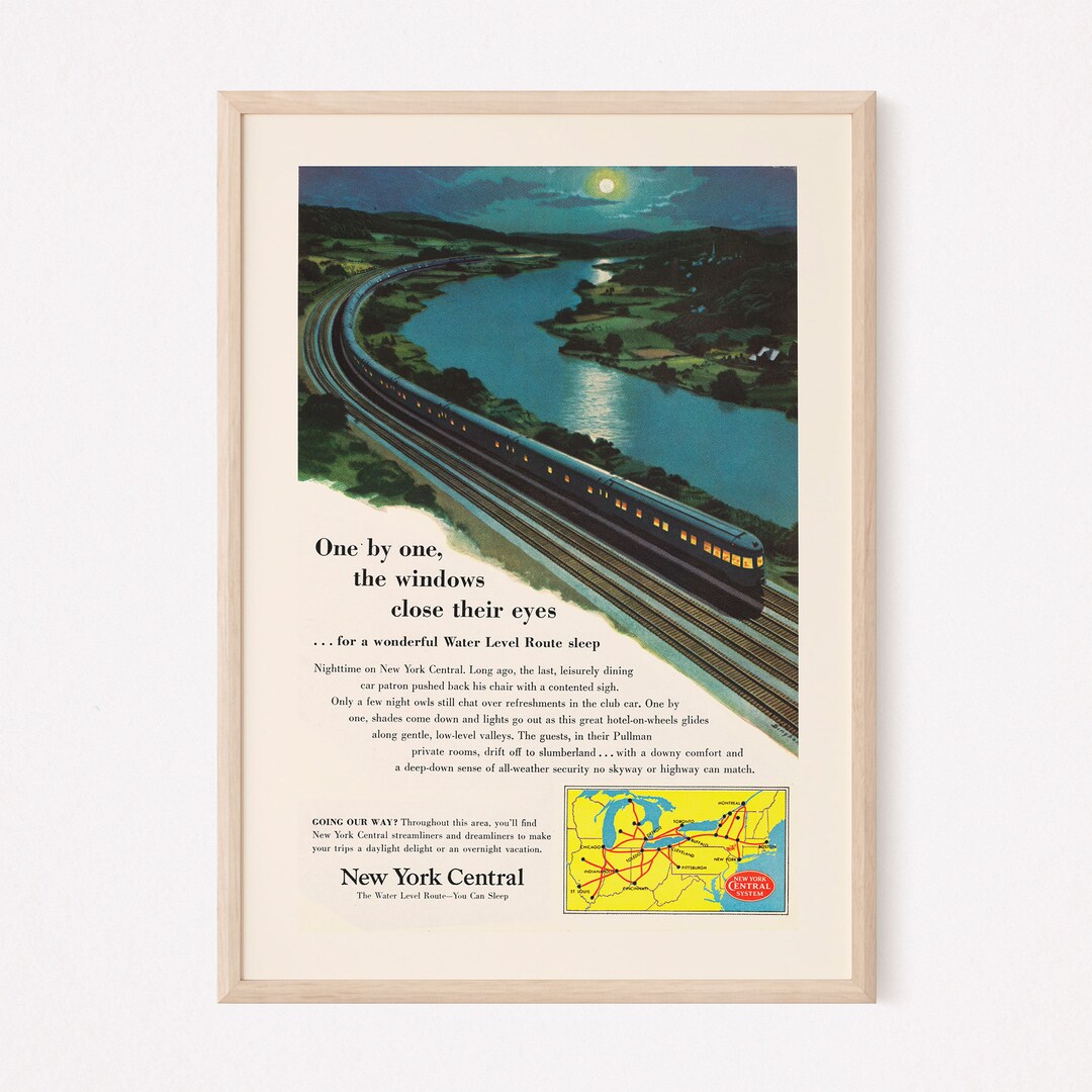 VINTAGE TRAIN TRAVEL Ad, Retro Travel Ad, Mid-century Poster New York ...