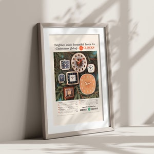 VINTAGE CLOCK ADVERTISEMENT, Retro Mid-century Ad, Retro Clock Poster ...