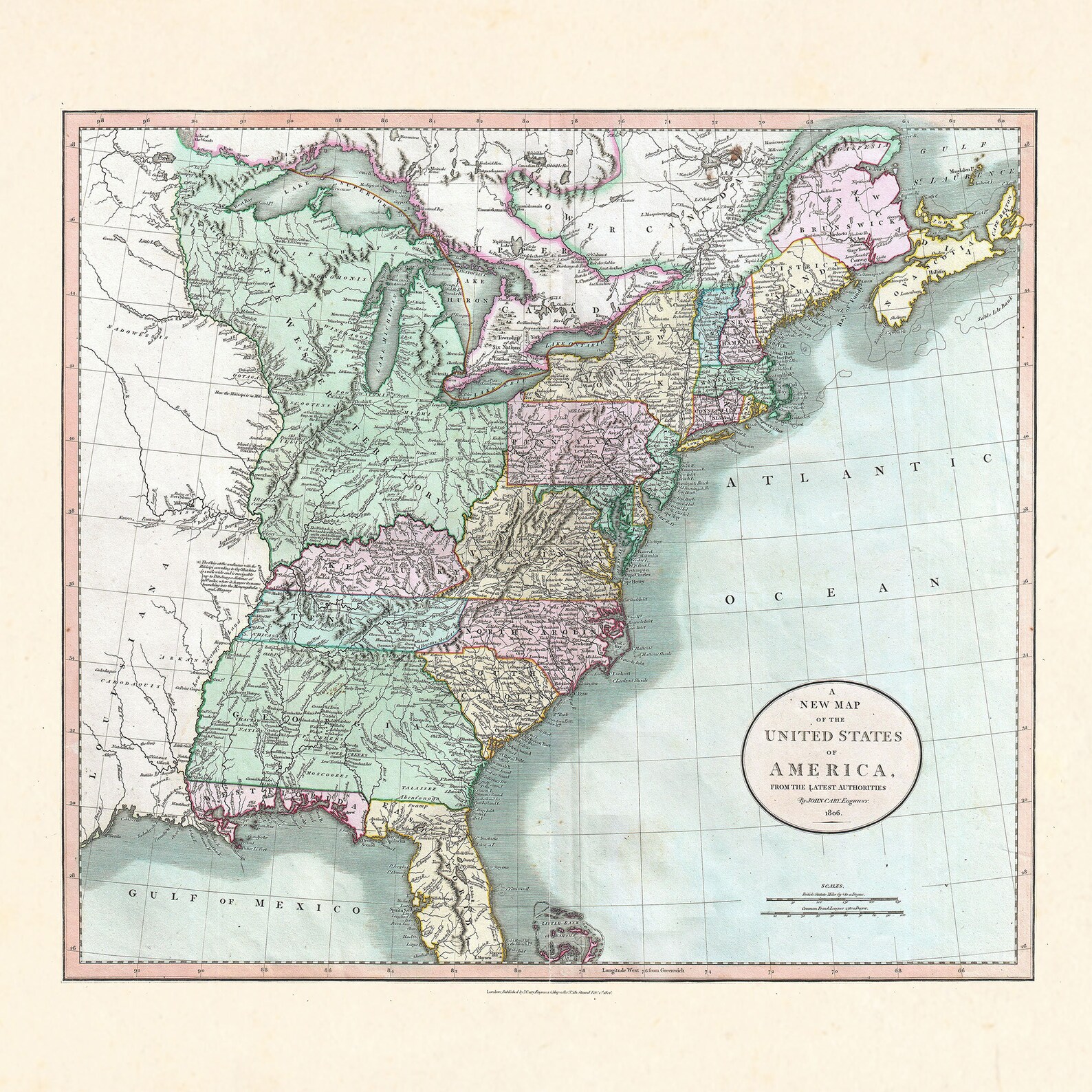 ANTIQUE AMERICA Map Antique Wall Art Early American Map 1799 - Etsy