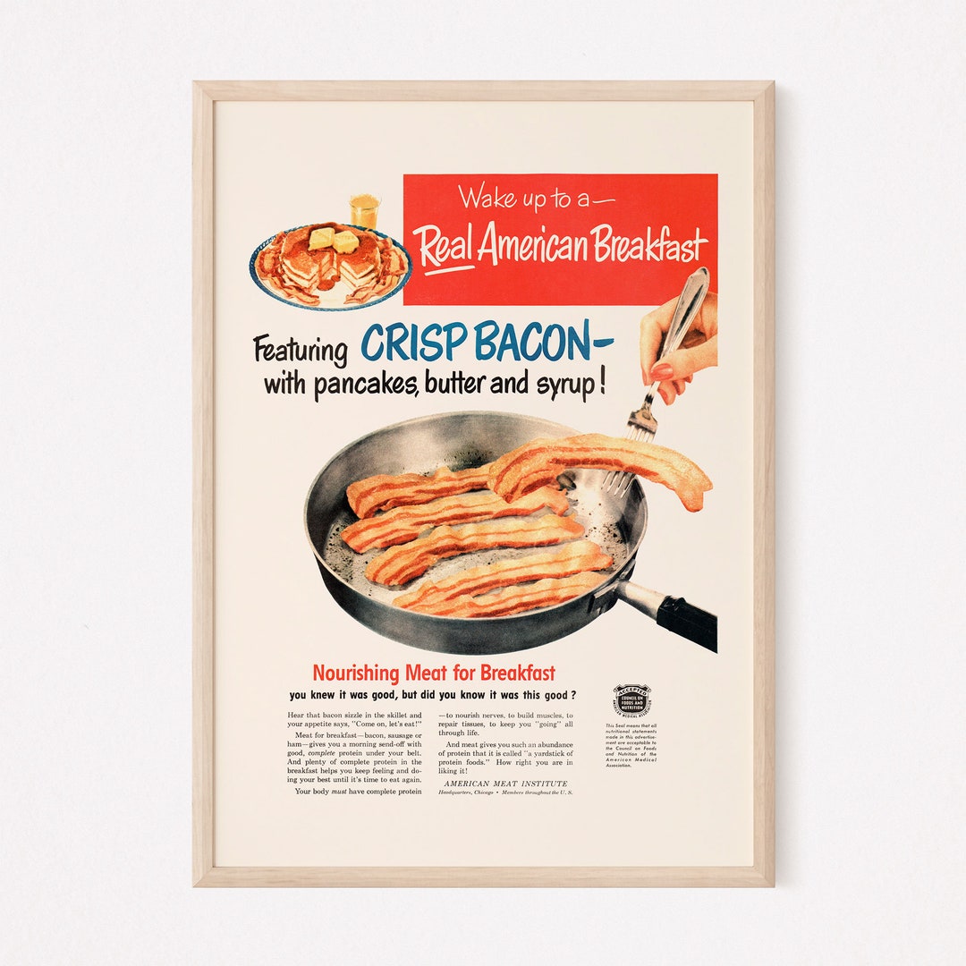 VINTAGE BACON AD, Retro Mid-century Ad, Vintage Kitchen Poster 1950s ...