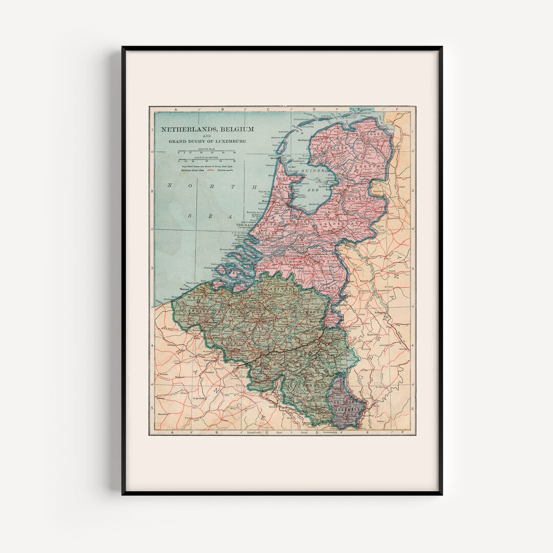 Old NETHERLANDS and BELGIUM MAP, Wanderlust Poster, Vintage Map of ...