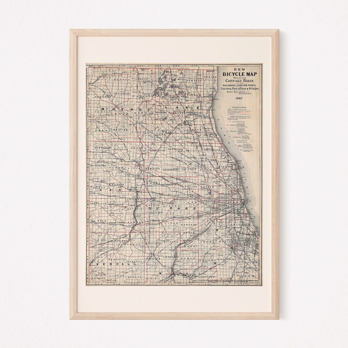 1892 BICYCLE MAP of CHICAGO Retro Map of Wisconsin Bicycle - Etsy