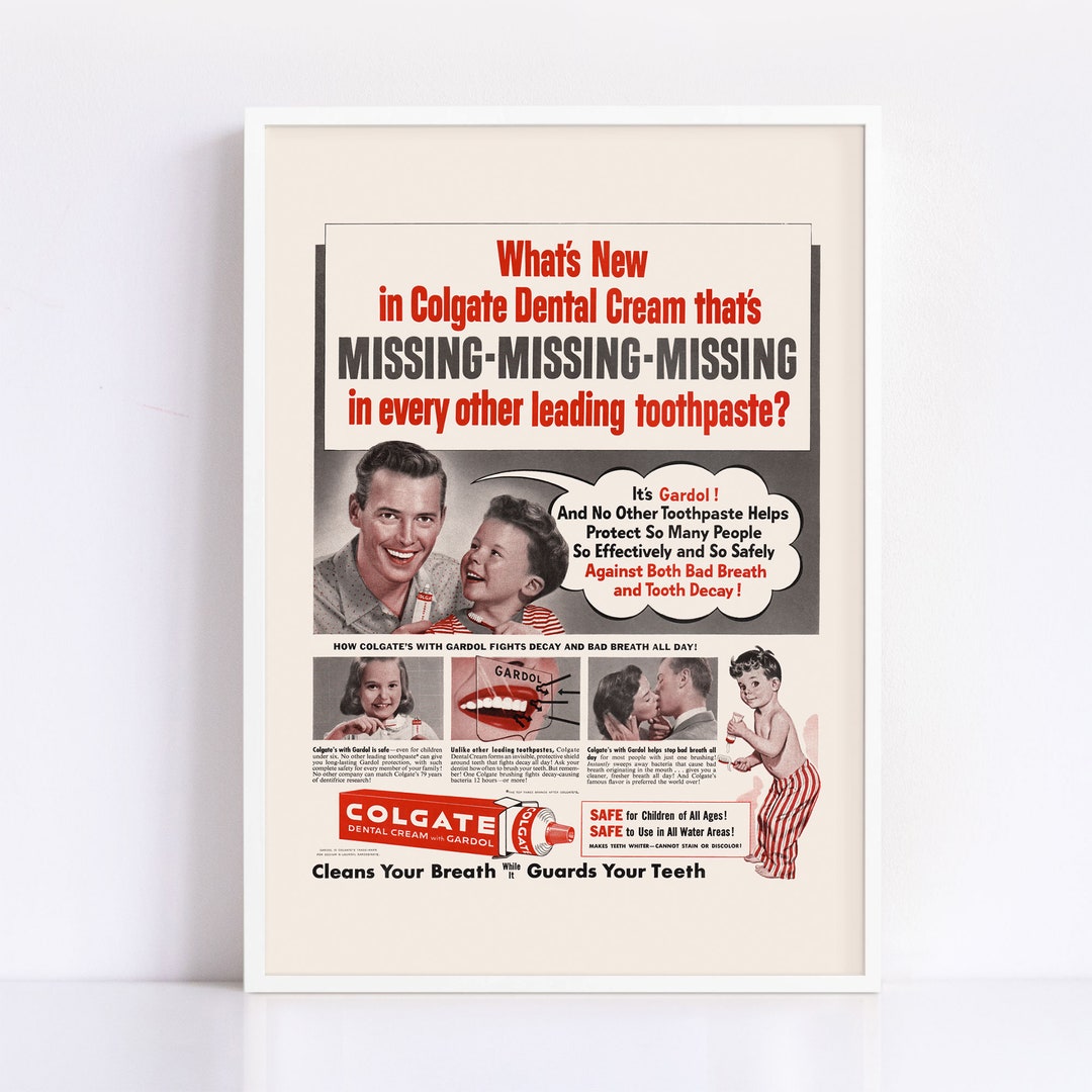 RETRO TOOTHPASTE AD, Vintage Bathroom Poster Ad, Vintage Ad, Retro Mid ...
